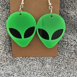 Handmade | Jewelry | Green Fluorescent Alien Head Earrings | Poshmark